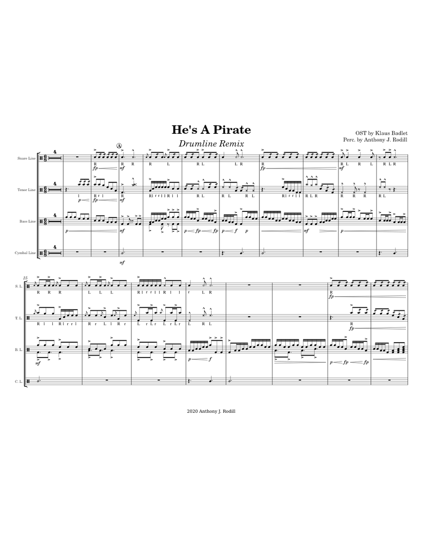 He's a Pirate Remix - Anthony J. Rodill Sheet music for Snare drum ...