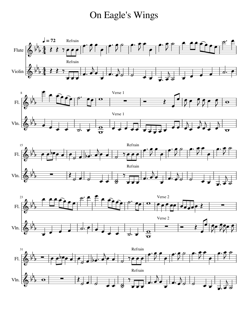 On Eagle's Wings Sheet Music for Flute, Violin (Mixed Duet) | MuseScore.com