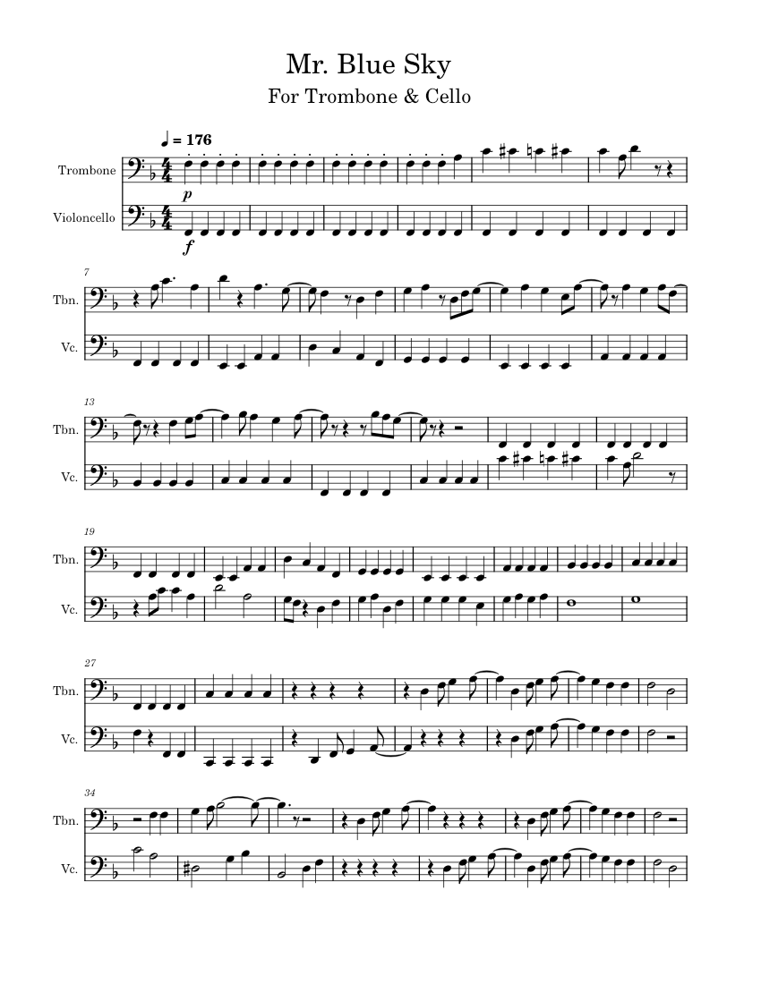 Mr. Blue Sky – Electric Light Orchestra Mr. Blue Sky for Trombone and ...