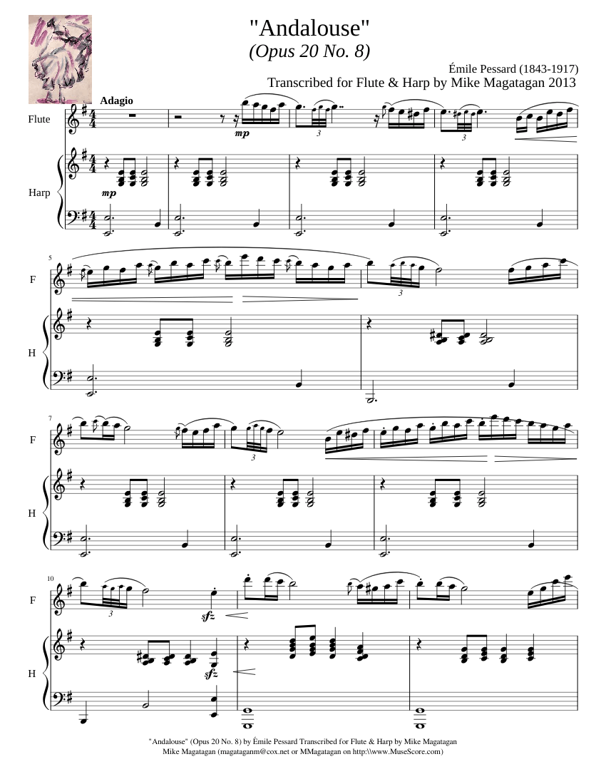 101605 Andalouse Opus 20 for Flute Harp Sheet Music for Flute, Harp ...
