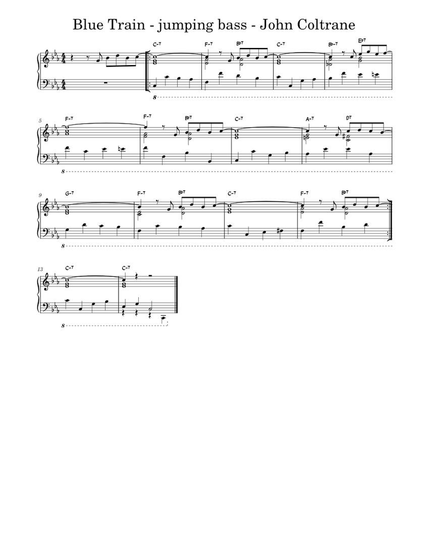 Blue train – John Coltrane - Easy "jumping" bass Sheet Music for Piano ...