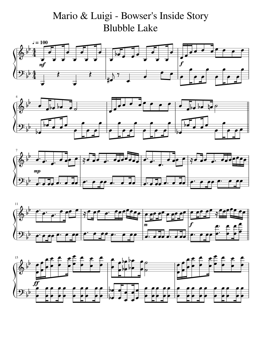 Mario & Luigi - Bowser's Inside Story (Blubble Lake) Sheet Music for ...