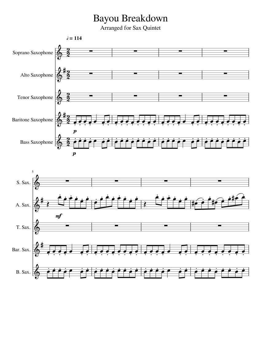 Bayou Breakdown Sheet music for Saxophone alto, Saxophone tenor, Saxophone baritone, Saxophone ...