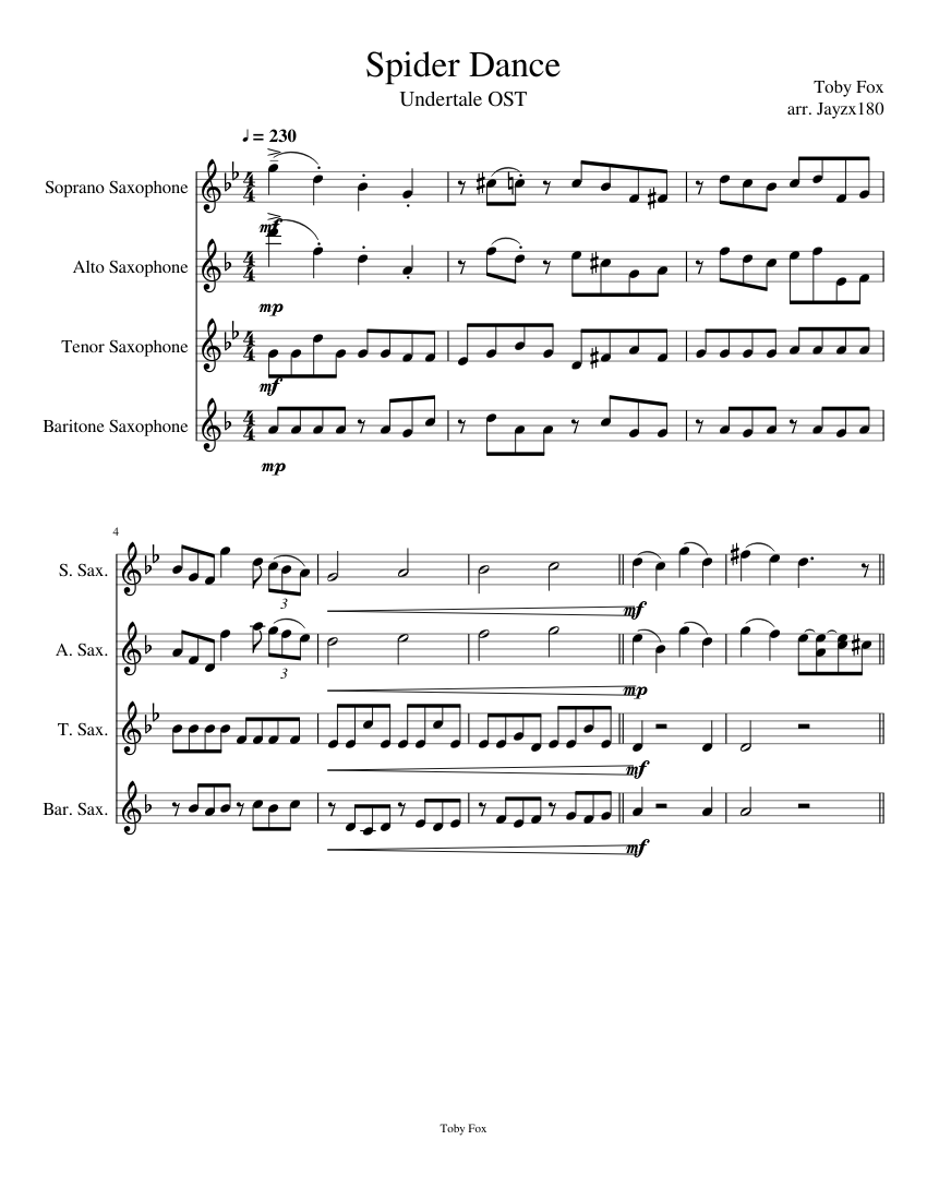 Spider Dance Sheet Music for Saxophone alto, Saxophone tenor, Saxophone ...