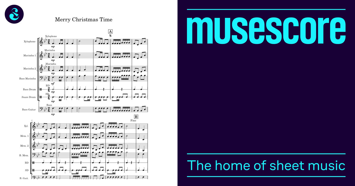 Merry Christmas Time Sheet Music for Bass guitar, Marimba, Xylophone ...