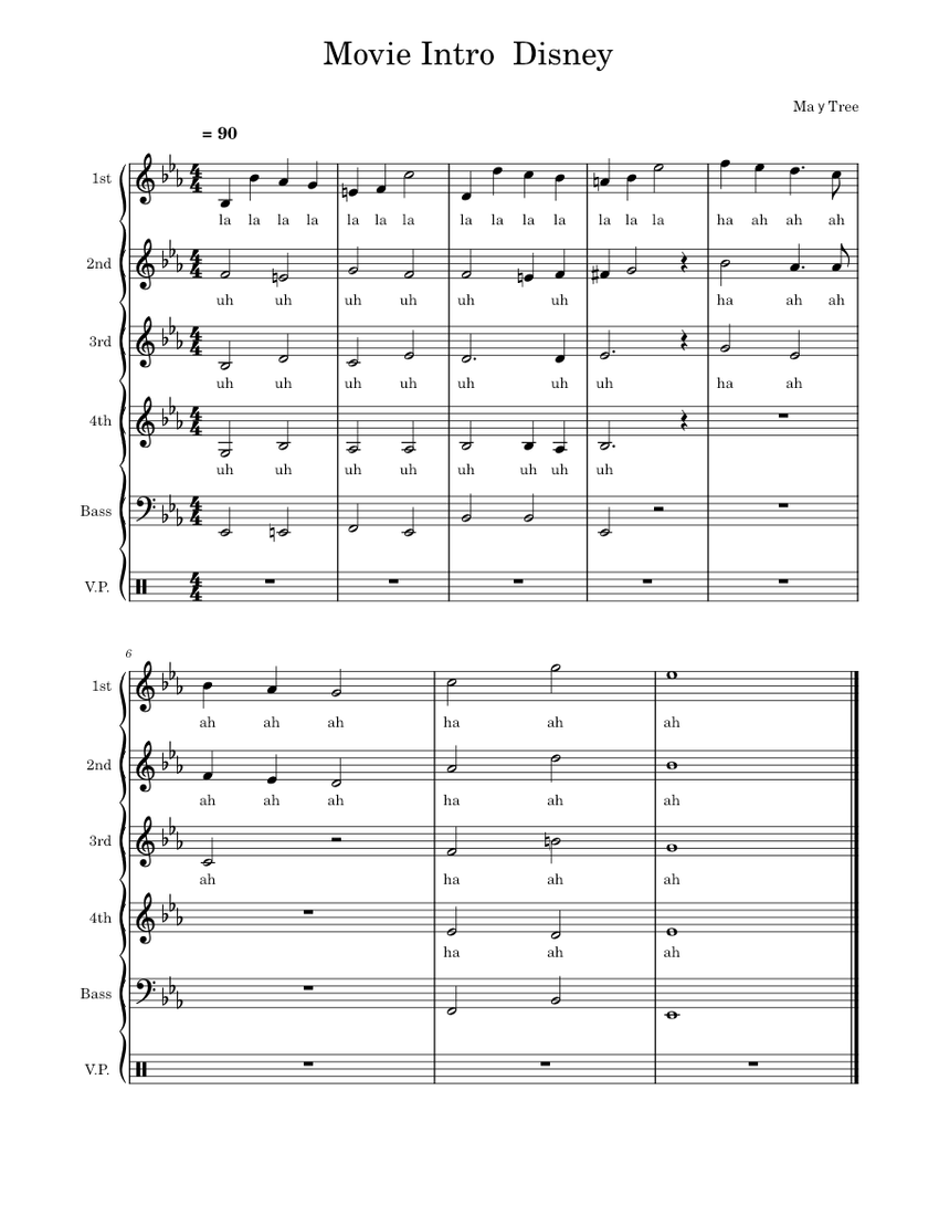Movie Intro Disney Bass変更版2– Maytree Sheet music for Piano, Drum group ...