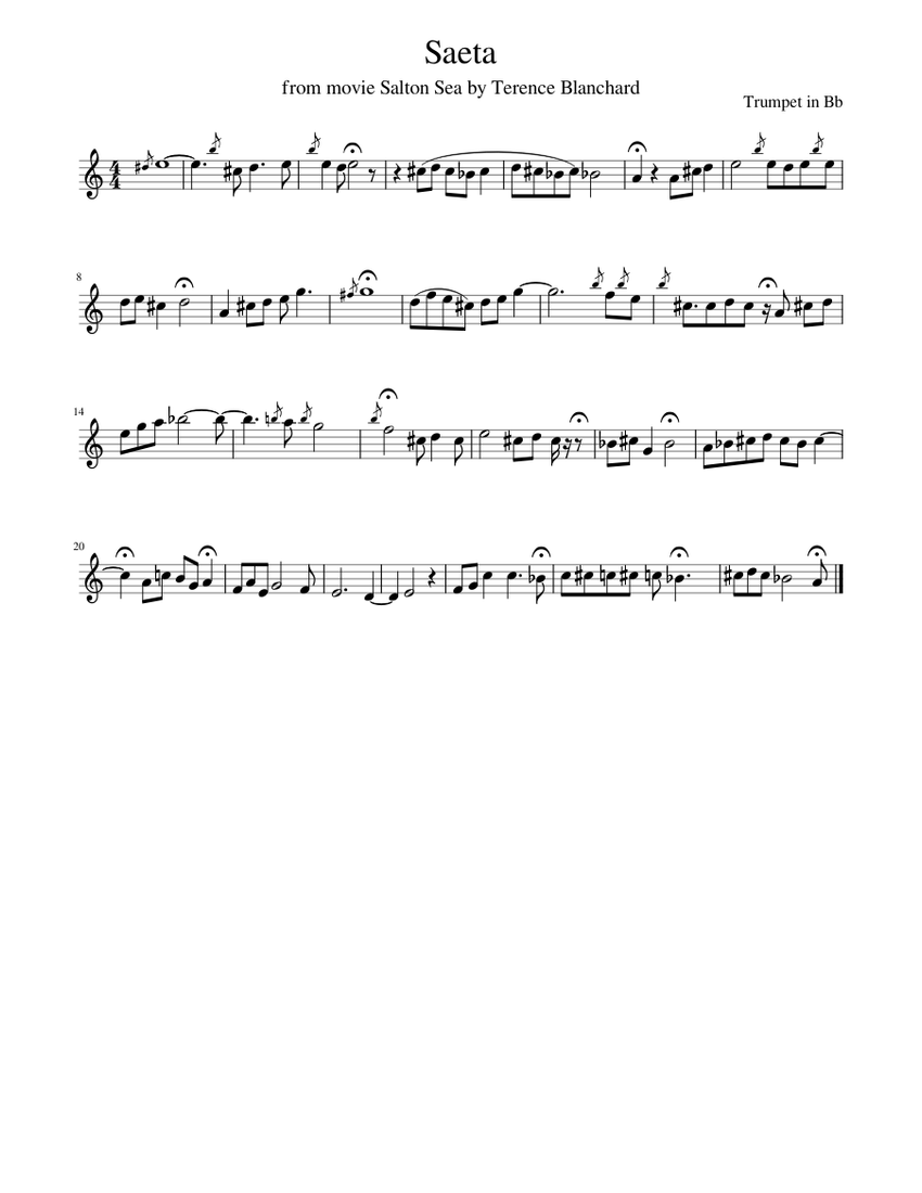 Saeta Terence Blanchard trumpet in Bb Sheet music for Piano (Solo ...