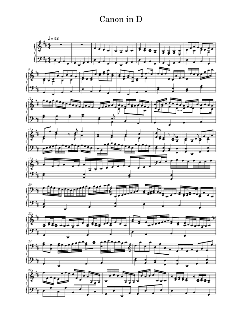 Canon in D – Johann Pachelbel Canon in D Sheet Music for Piano (Solo ...