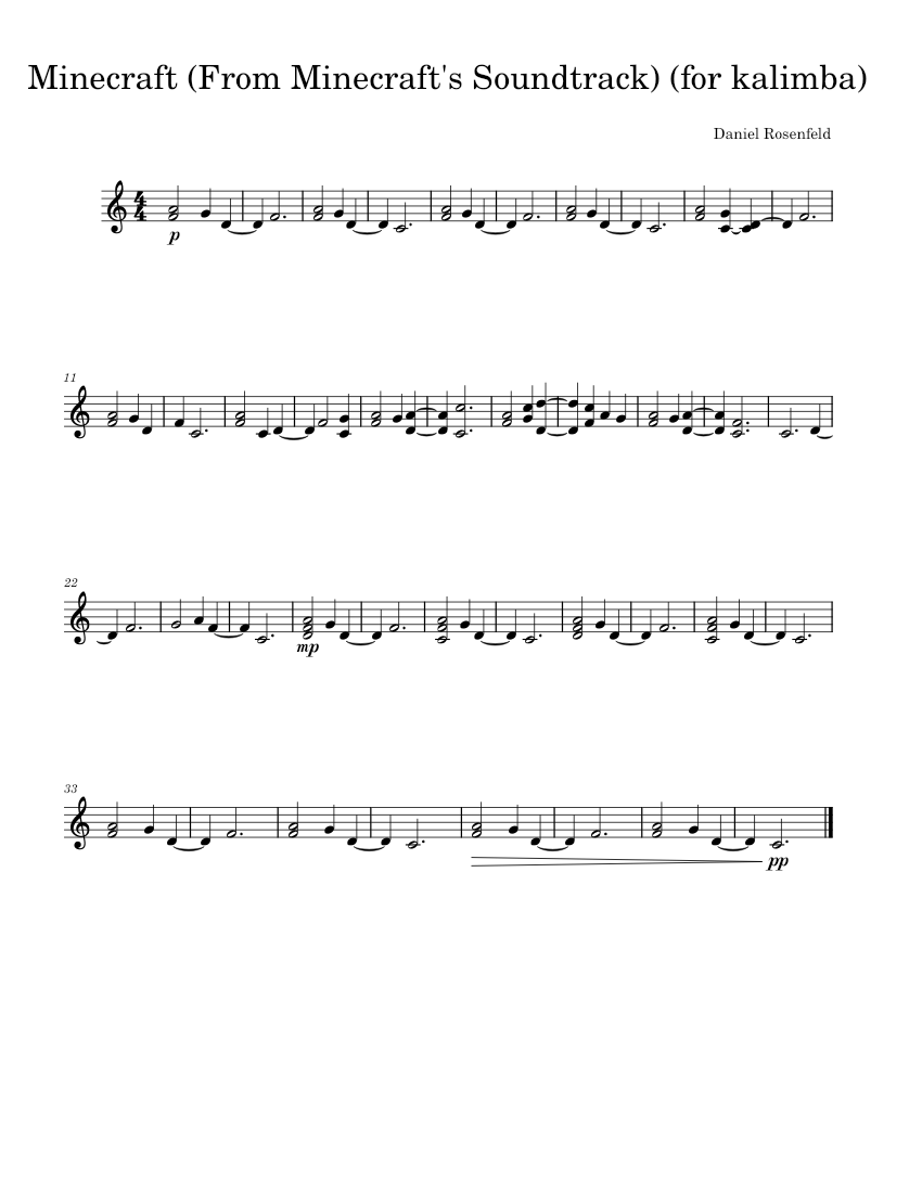 Minecraft (From Minecraft's Soundtrack) (for kalimba) Sheet Music for ...