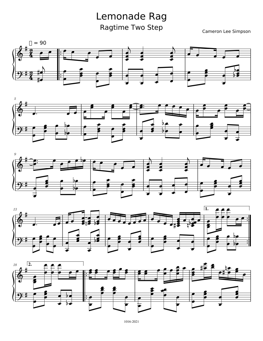 Lemonade Rag Sheet Music for Piano (Solo) | MuseScore.com