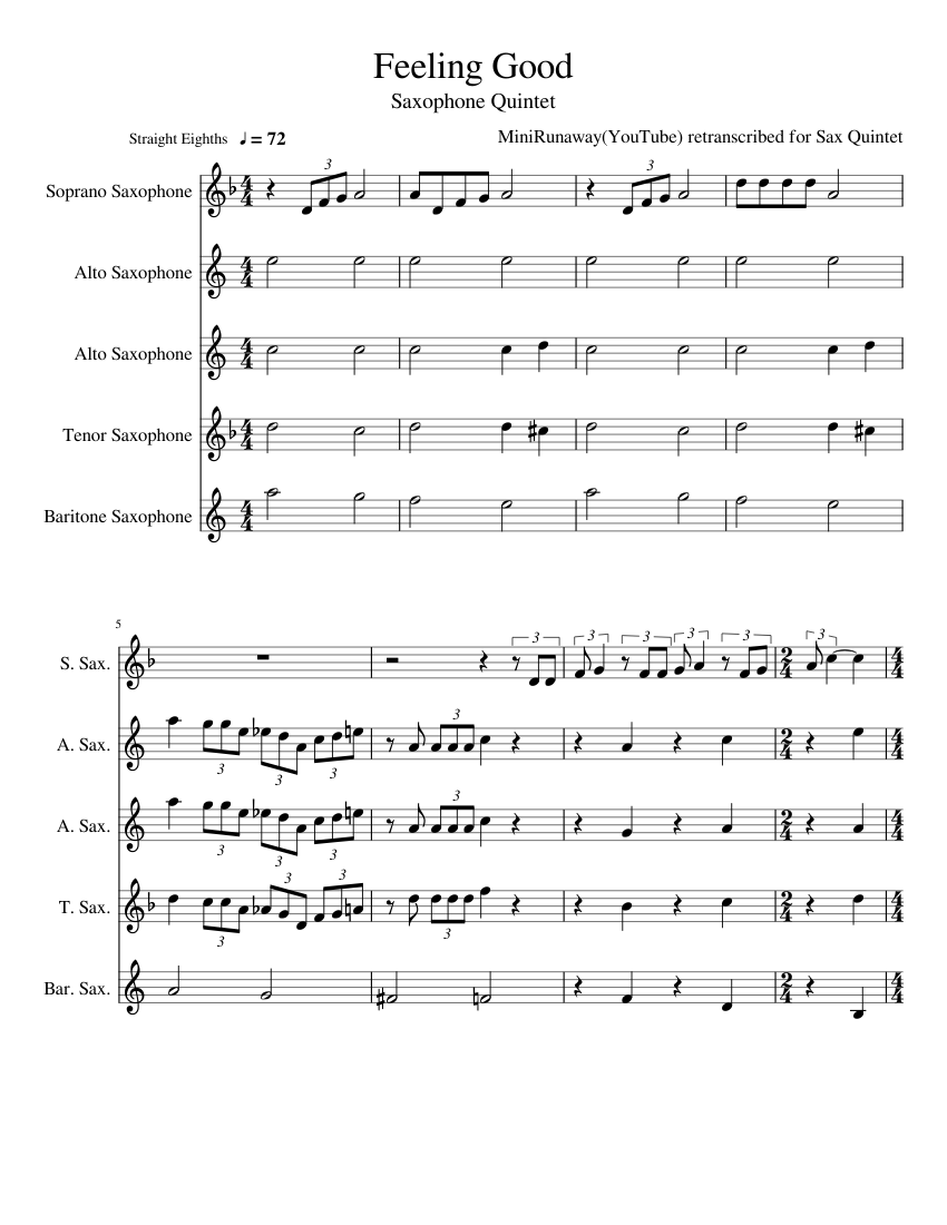 Feeling Good Sheet Music for Saxophone alto, Saxophone tenor, Saxophone ...