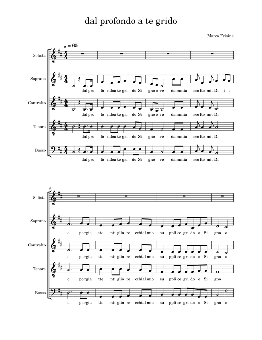 dal profondo a te grido Sheet music for Soprano, Alto, Tenor, Bass ...