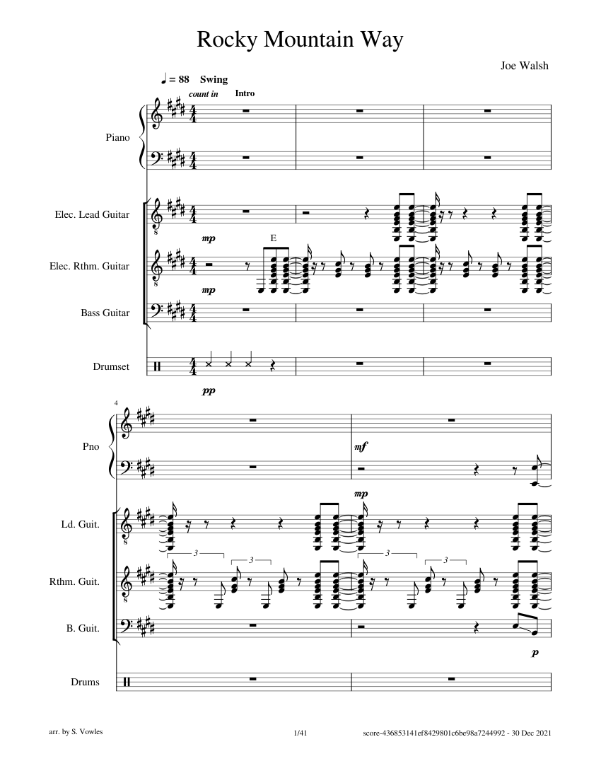 Rocky Mountain Way (Joe Walsh) Sheet Music with Chords for Piano ...
