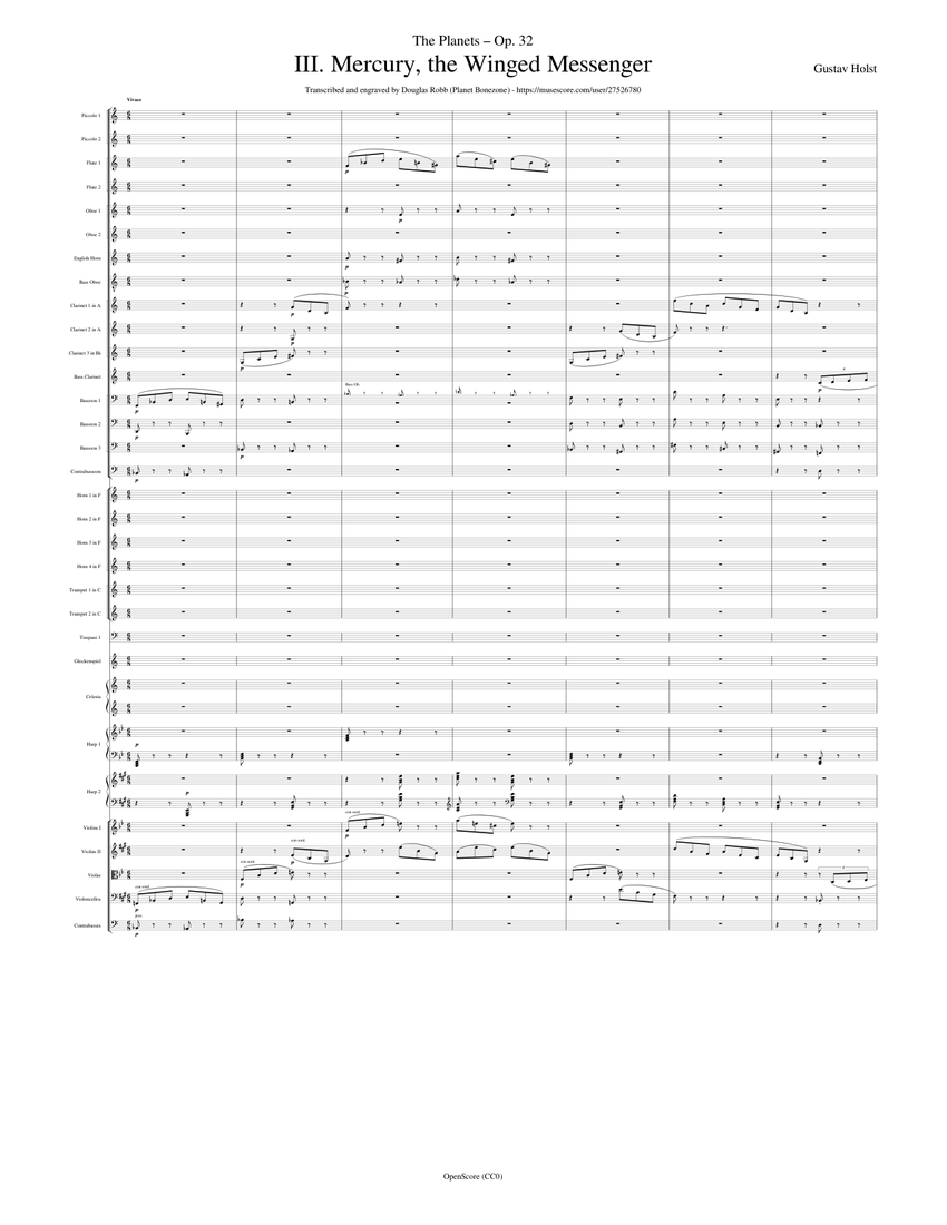 Holst – The Planets – III. Mercury, the Winged Messenger Sheet Music ...