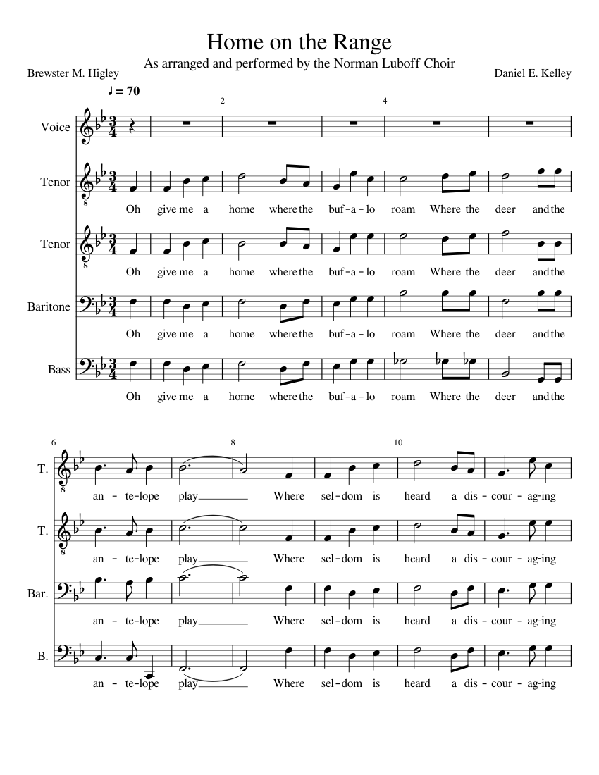 Home on the Range Sheet music for Tenor, Bass voice, Vocals, Baritone ...
