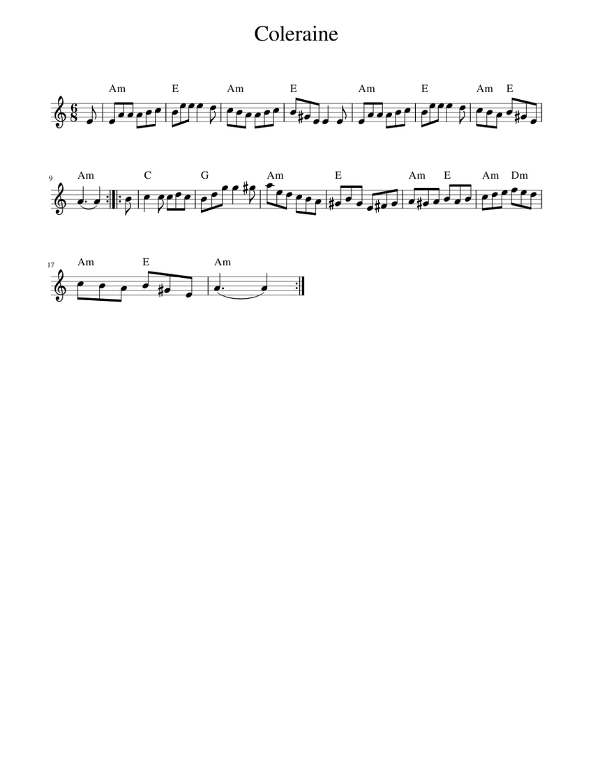 Coleraine Sheet Music with Chords for Piano (Solo) easy | MuseScore.com