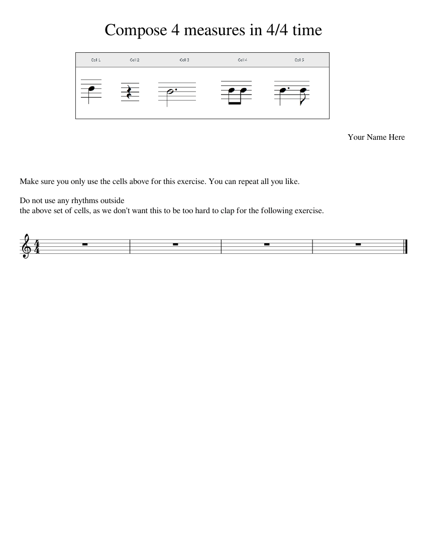 Compose 4 measures in 4 4 time 2 Sheet music for Piano (Solo) Easy ...
