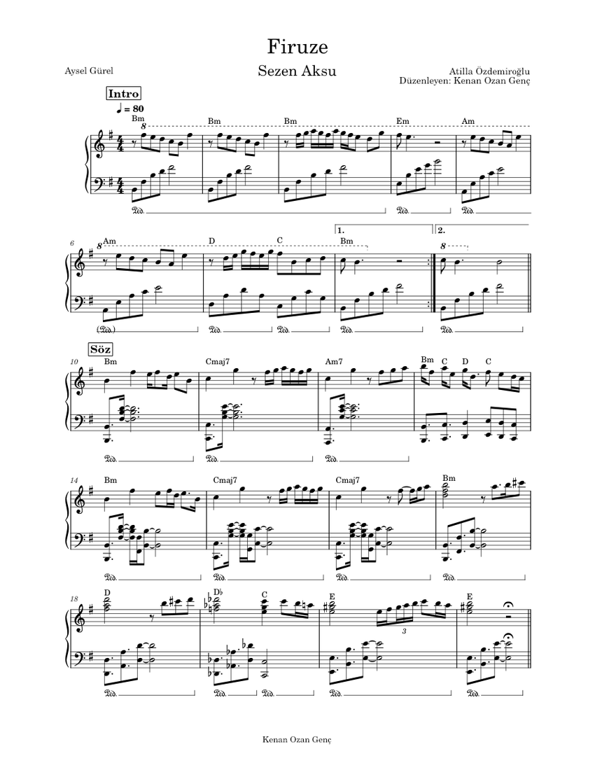 Firuze Sheet Music for Piano (Solo) easy | MuseScore.com