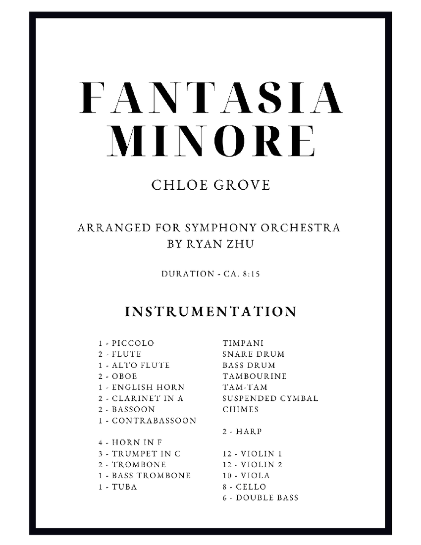 Chloe Grove - Fantasia Minore | Arranged for Symphony Orchestra Sheet ...