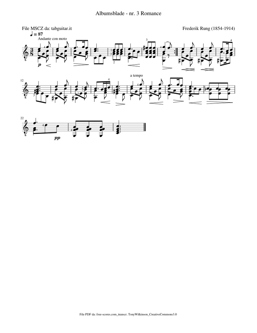 Rung Frederik - Albumsblade - n° 03 Romance Sheet music for Guitar (Solo) | Musescore.com