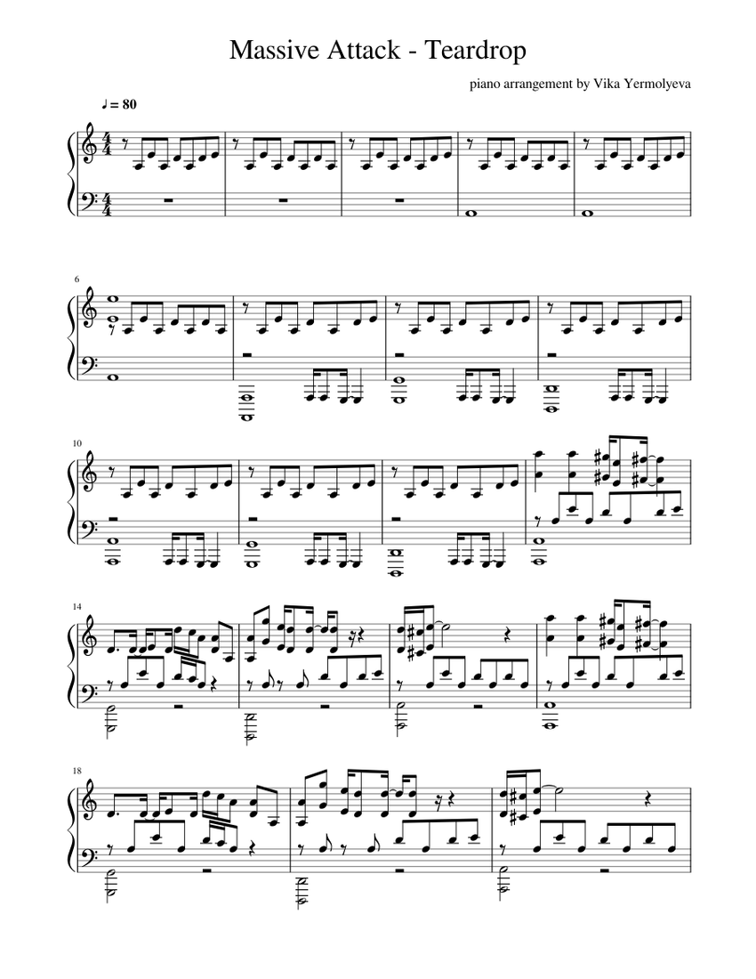 Massive Attack - Teardrop Sheet music for Piano (Solo) | Musescore.com