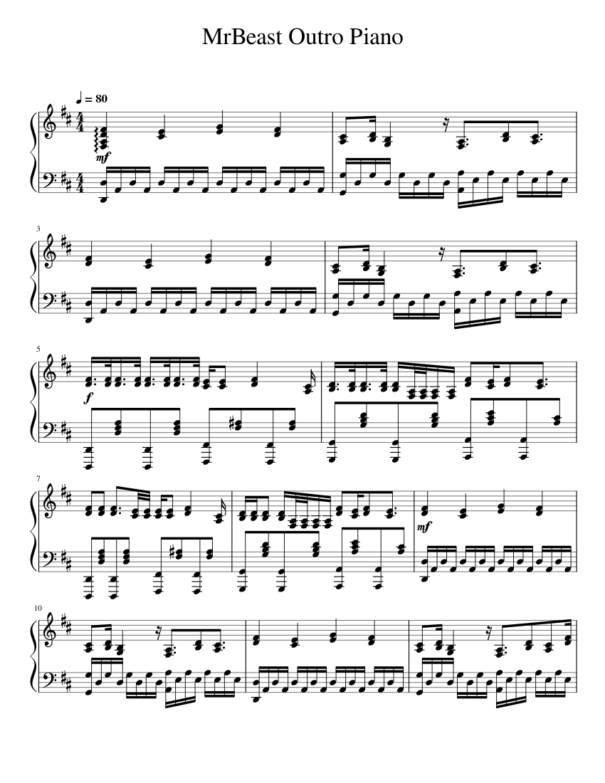 MrBeast Outro Piano Sheet Music for Piano (Solo) | MuseScore.com
