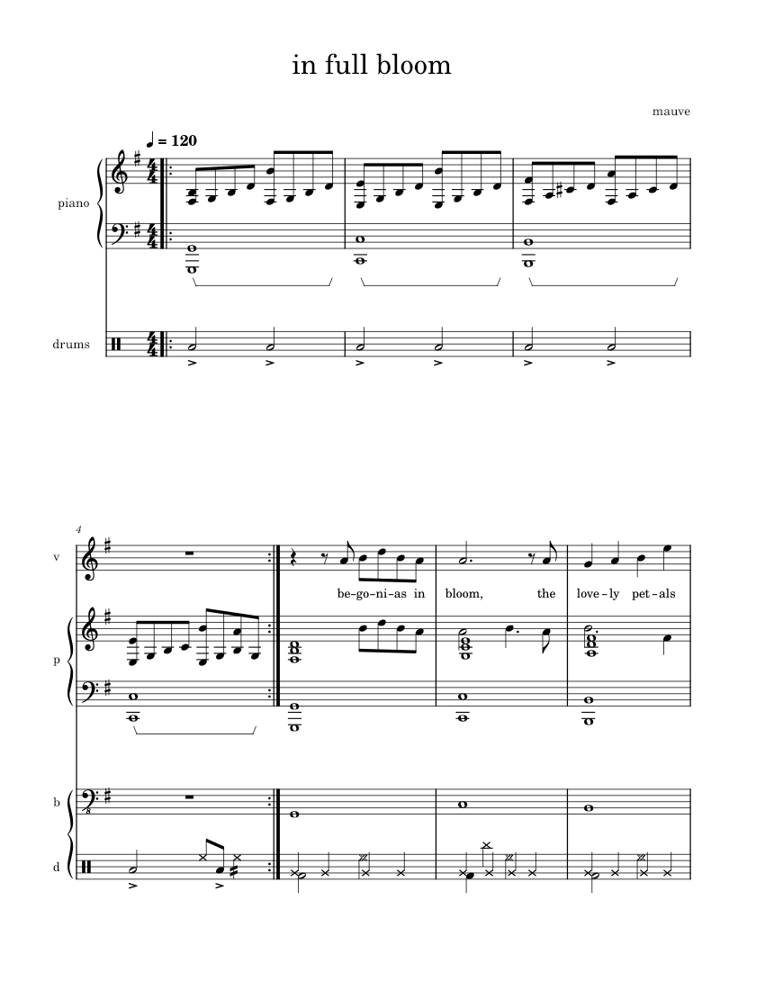 in full bloom Sheet music for Piano, Drum group (Mixed Quintet ...