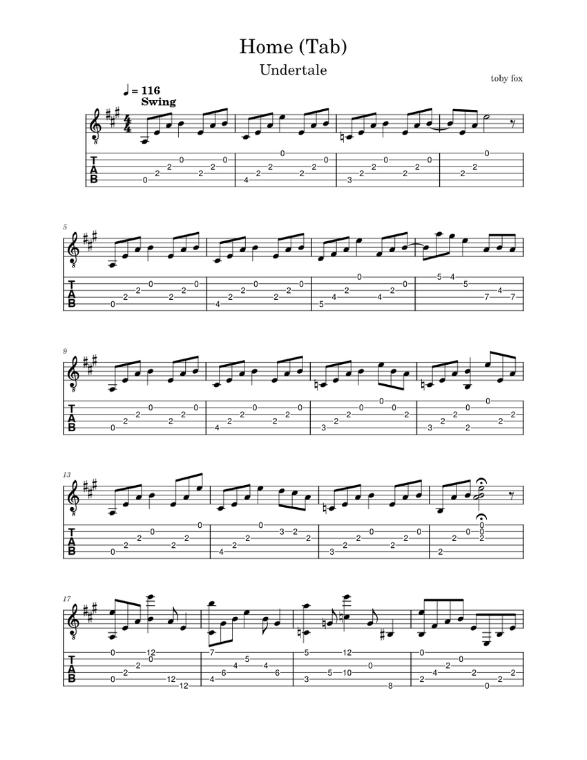 Home – Toby Fox from Undertale Sheet Music and Tab for Guitar (Solo) | MuseScore.com