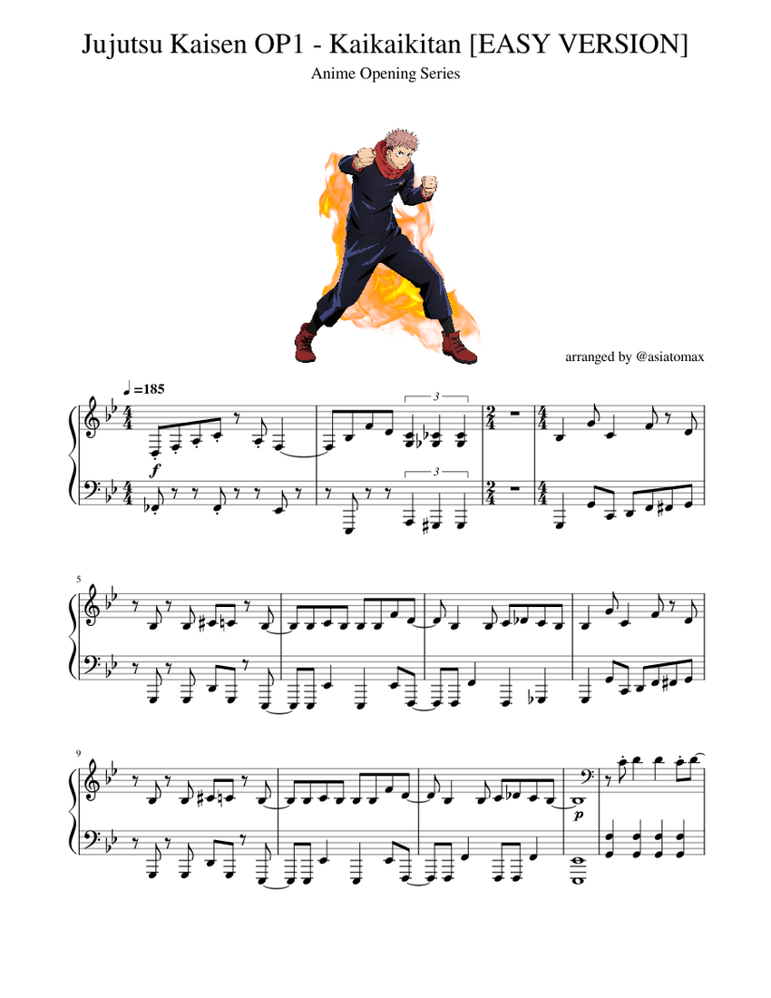 [EASY] Jujutsu Kaisen Opening 1 Sheet music for Piano (Solo ...