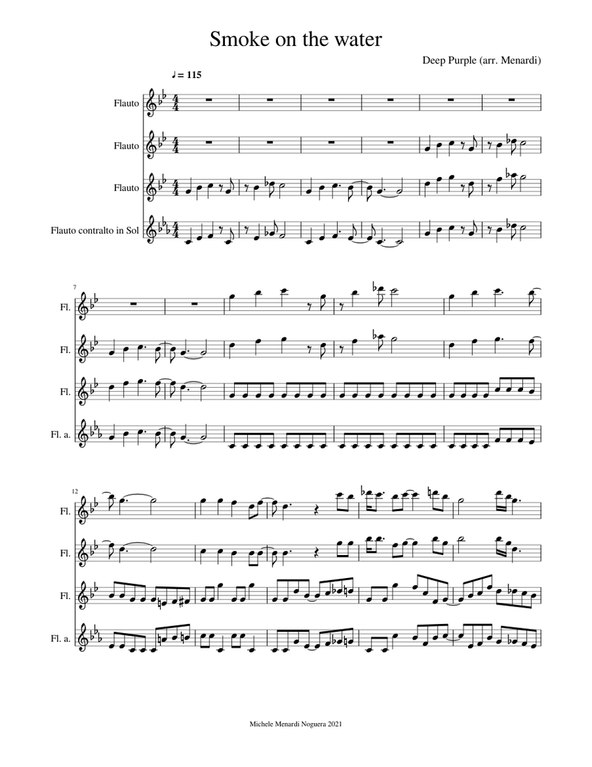 Smoke on the water – Deep Purple (for flute quartet) Sheet music for ...
