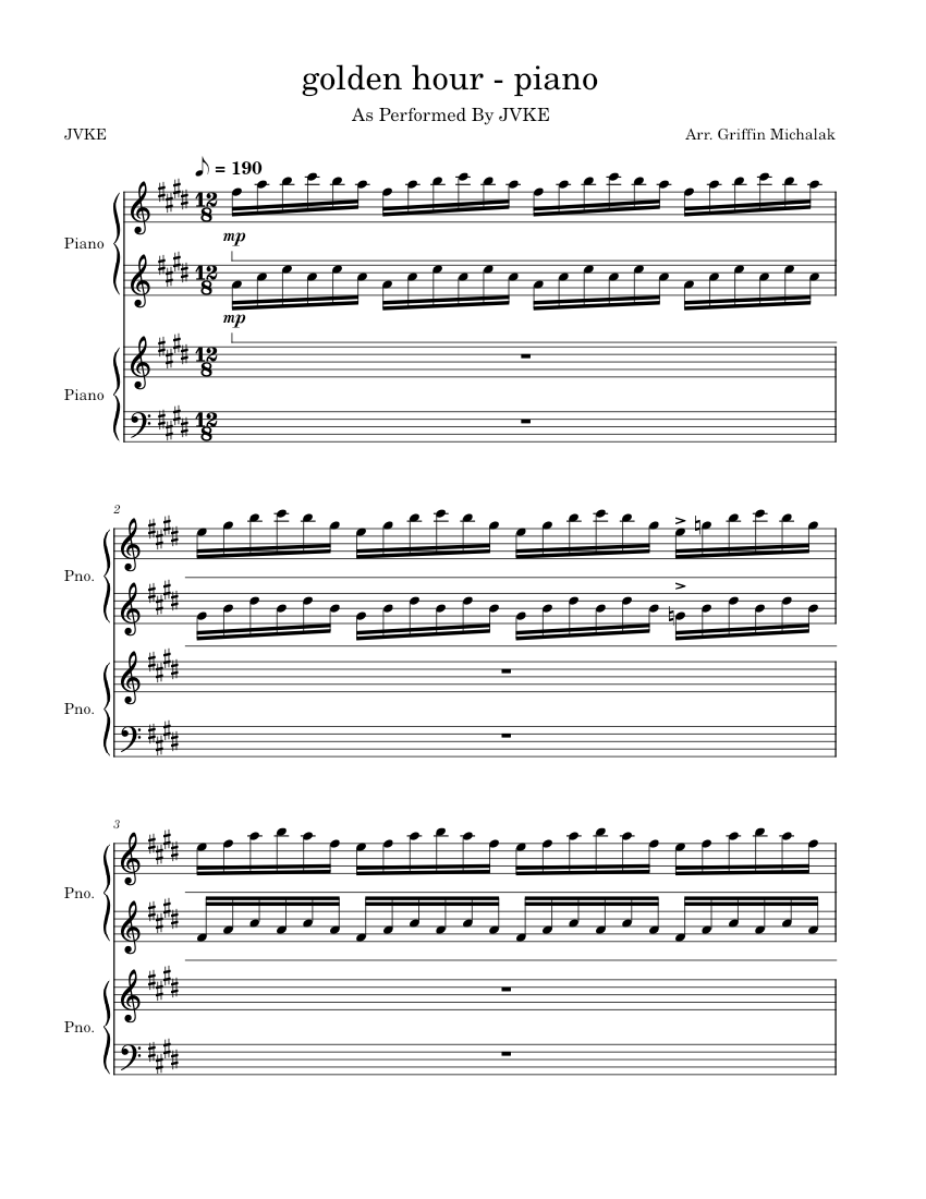 Golden hour – JVKE [Piano Only] Sheet music for Piano (Piano Four Hand ...