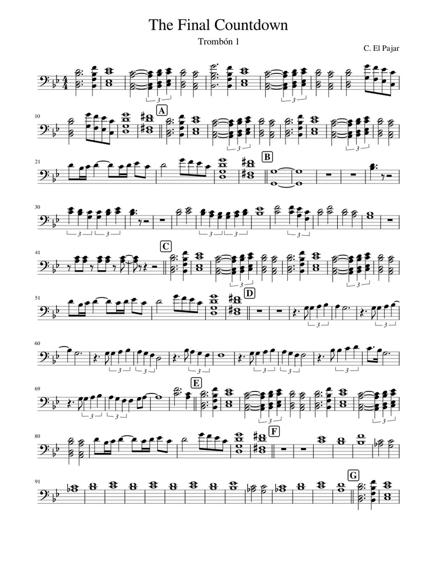 The Final Countdown trombón Sheet Music for Trombone (Solo) | MuseScore.com