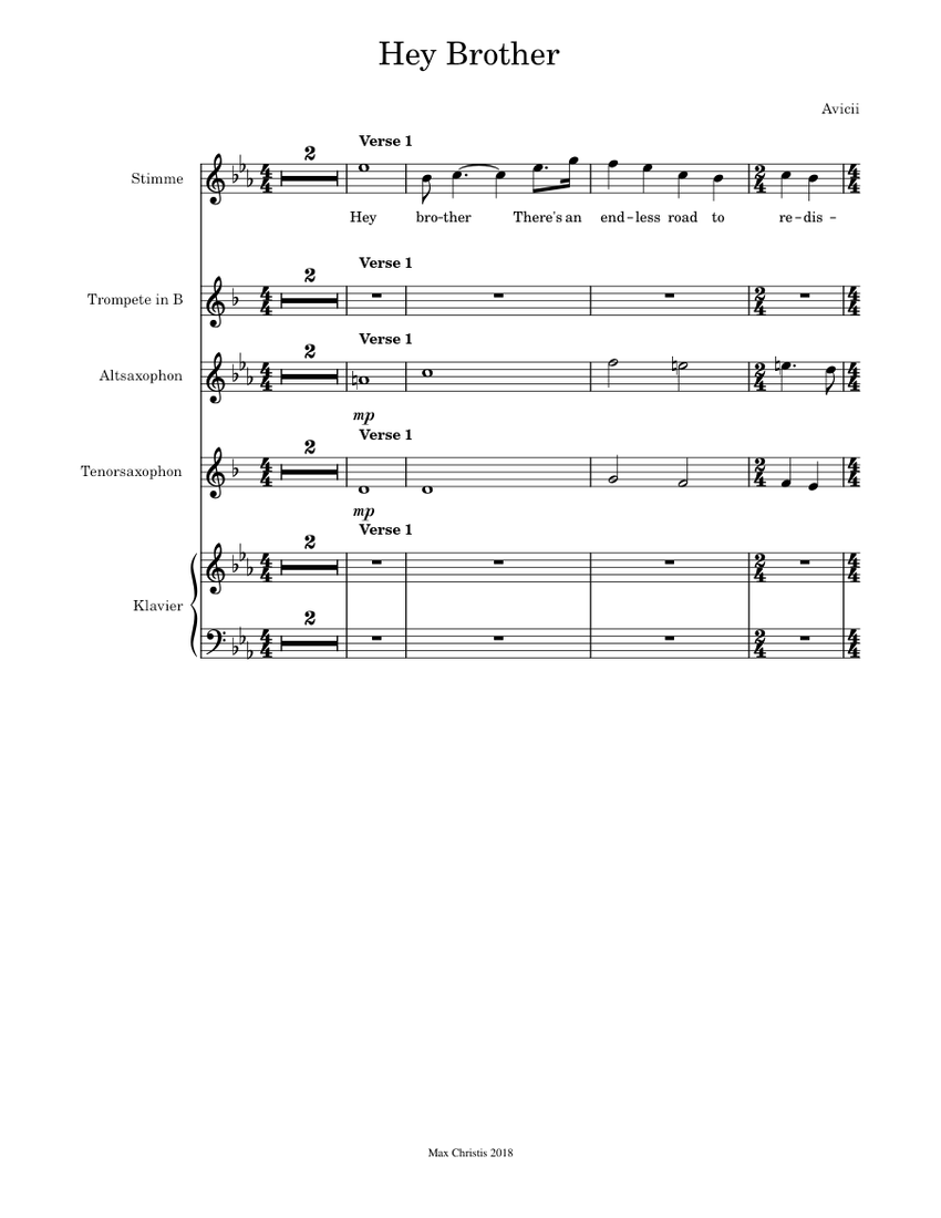 Hey brother – Avicii Hey Brother - Avicii Sheet Music for Piano, Vocals ...