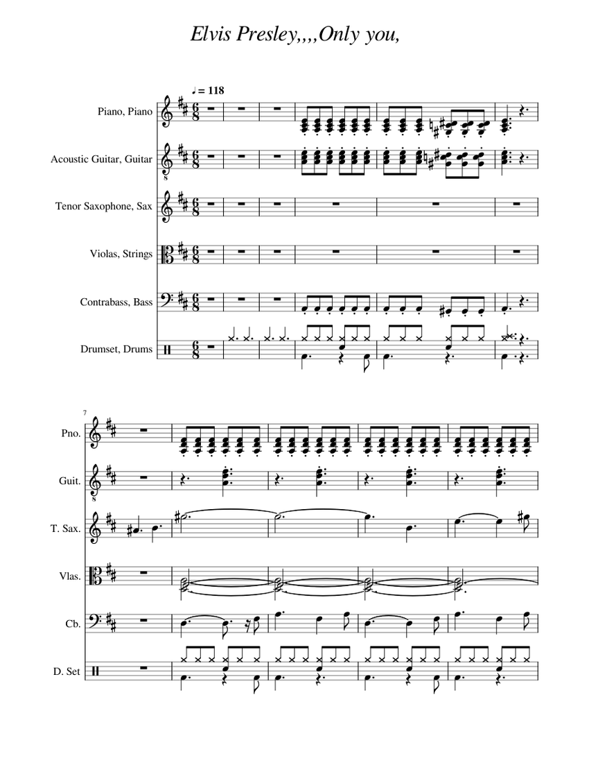 Only you,,,,,Elvis Presley Sheet Music for Piano, Saxophone tenor ...