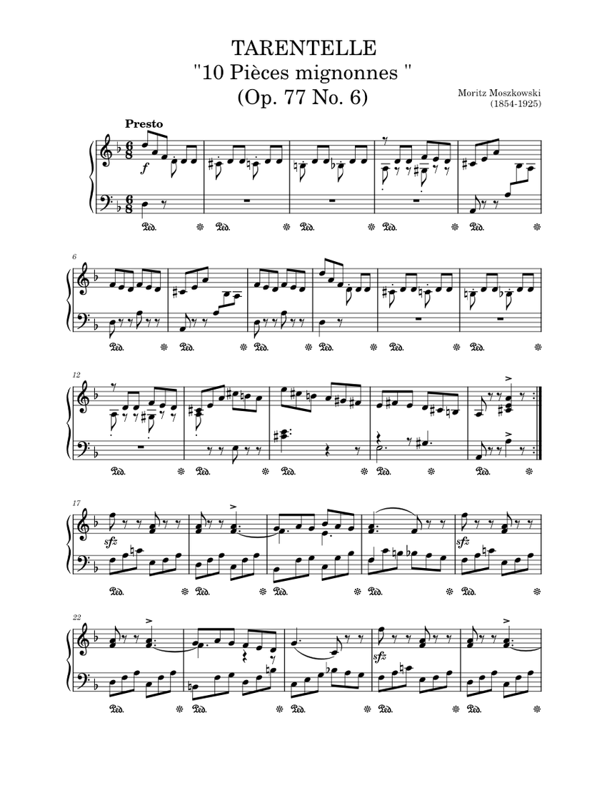Tarentelle (10 Pièces mignonnes, Op. 77 No. 6), M. Moszkowski Sheet ...