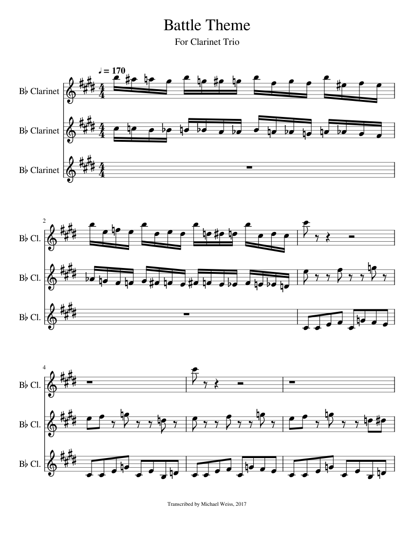 Pokemon Battle Theme (Clarinet Trio) Sheet music for Clarinet in b-flat ...