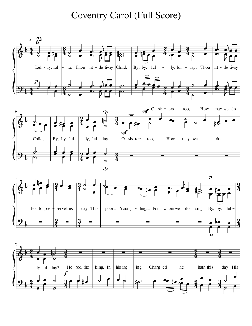 Coventry_Carol (Full Score) Sheet music for Piano (SATB) Easy ...