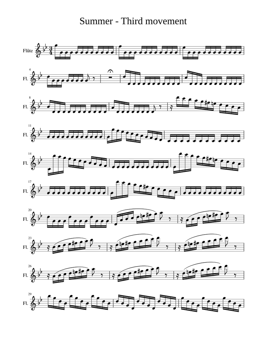 The four seasons - summer arrangement for flute solo Sheet Music for ...