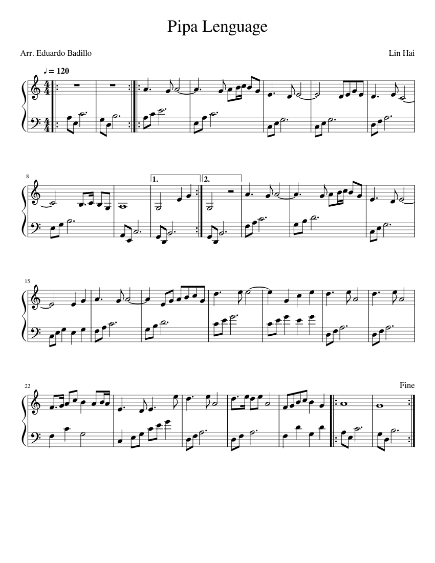 Pipa_Lenguage Sheet music for Piano (Solo) | Musescore.com