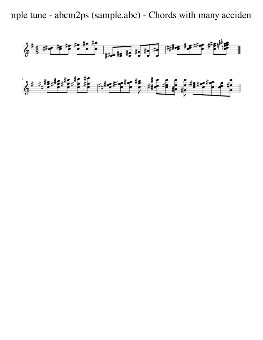 Sample tune - abcm2ps (sample.abc) - Chords with many accidentals Sheet music for Piano (Solo ...