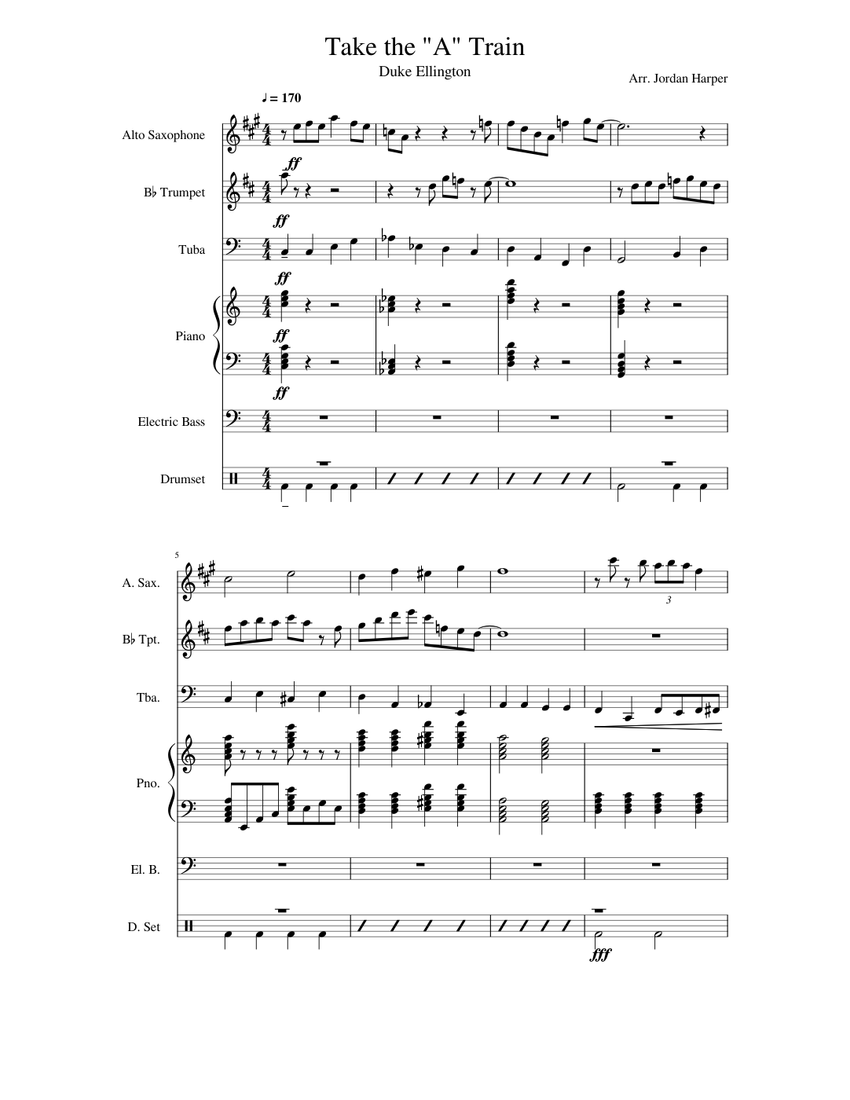 Take the "A" Train Sheet Music with Chords for Piano, Tuba, Saxophone ...