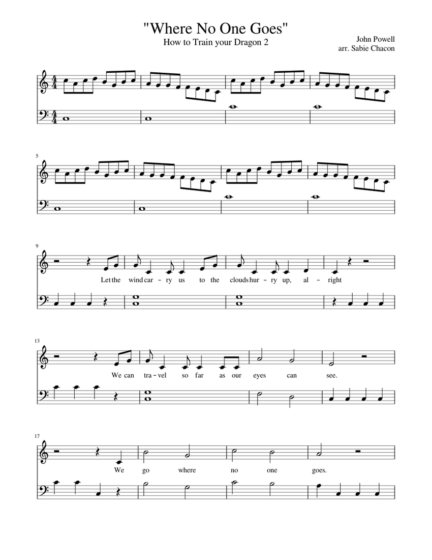 Where No One Goes (How to Train your Dragon 2) Sheet Music for Piano ...