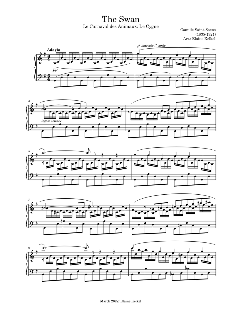 The Swan – Camille Saint Saens Sheet Music for Piano (Solo) | MuseScore.com