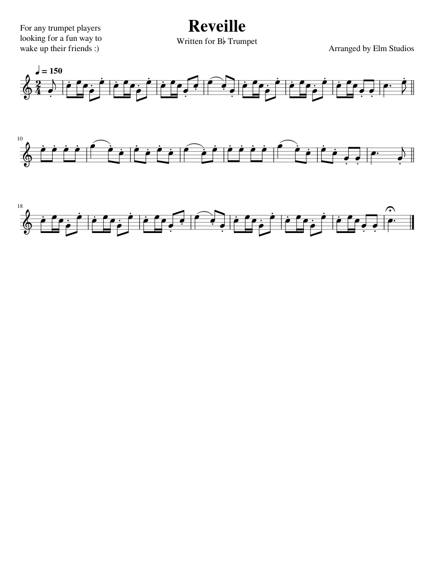 Reveille — Written for B♭ Trumpet Sheet Music for Trumpet in b-flat ...