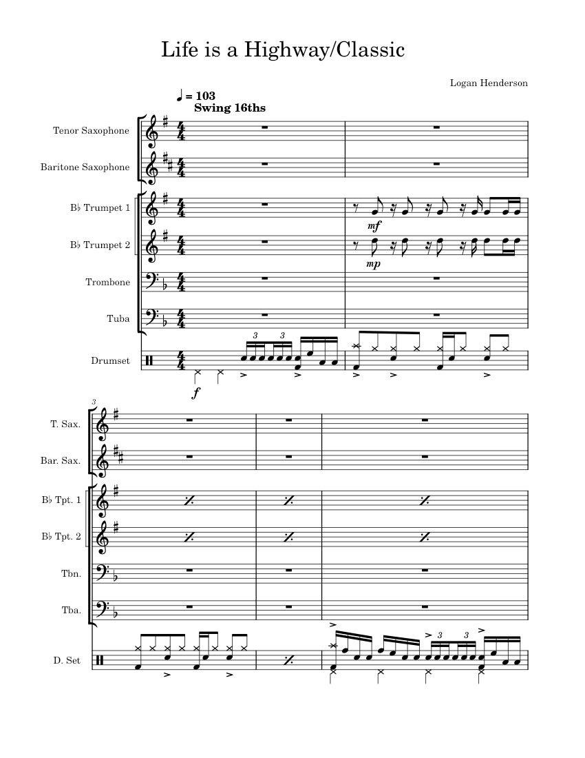 Life is a Highway/Classic Sheet Music for Trombone, Tuba, Saxophone ...