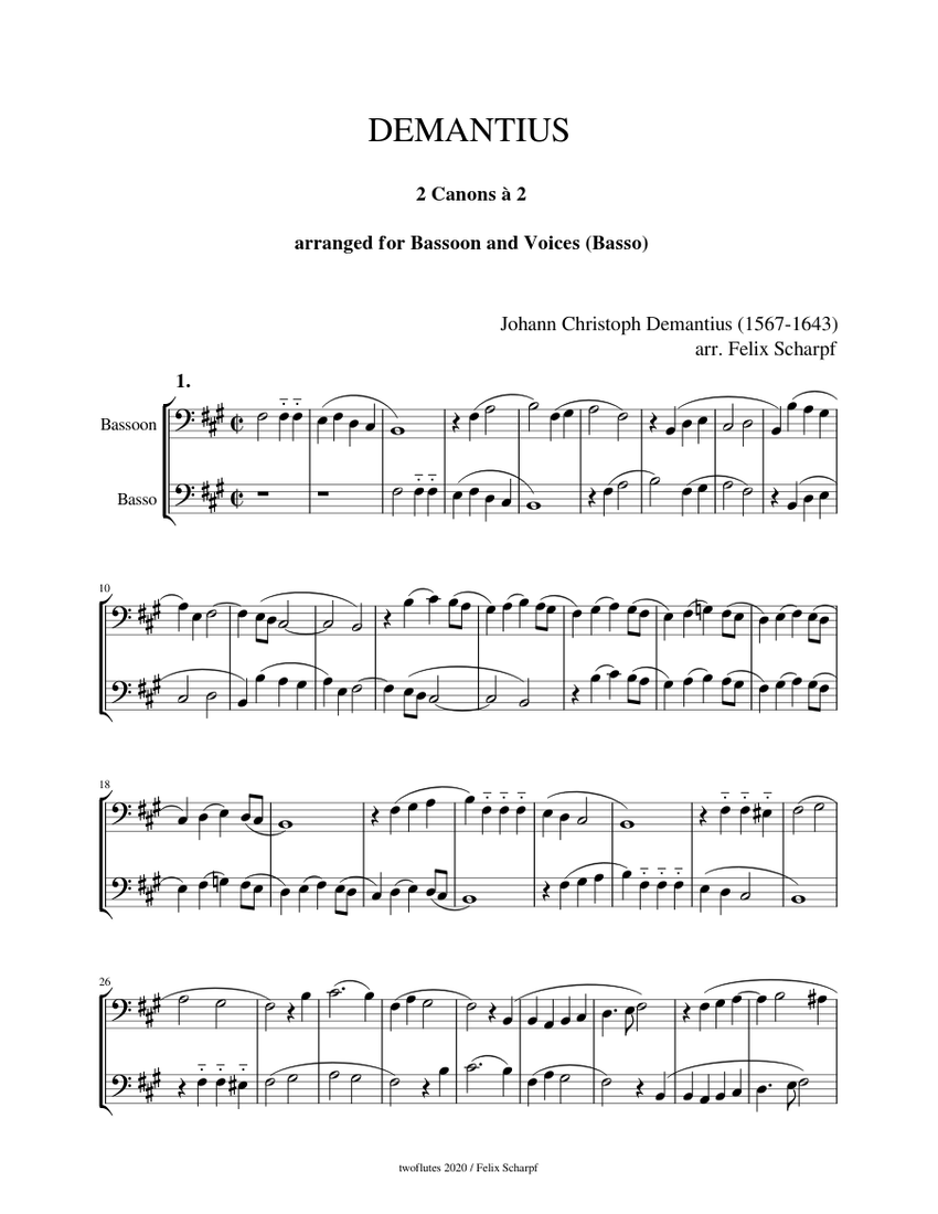 Demantius, Johann Christoph - Two Canons for 2 - Bassoon and Voices ...