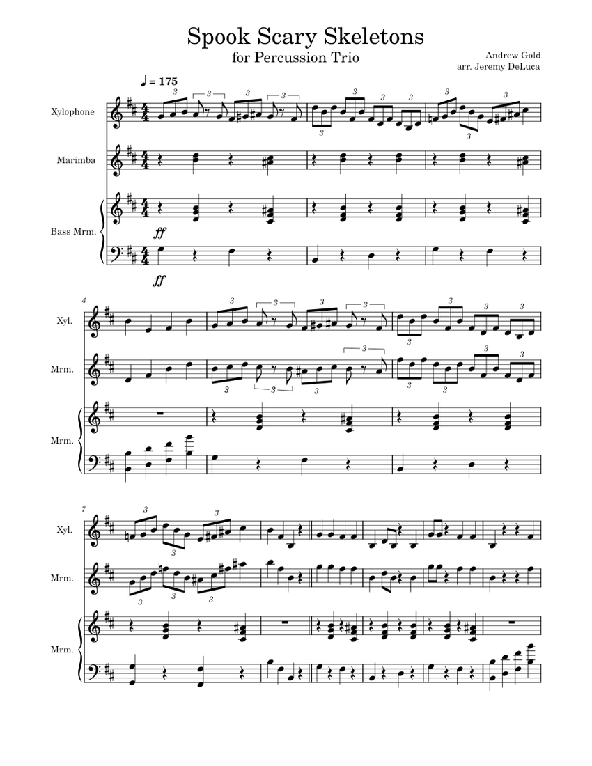 Spooky scary skeletons – Andrew Gold | Percussion Trio Sheet Music for ...