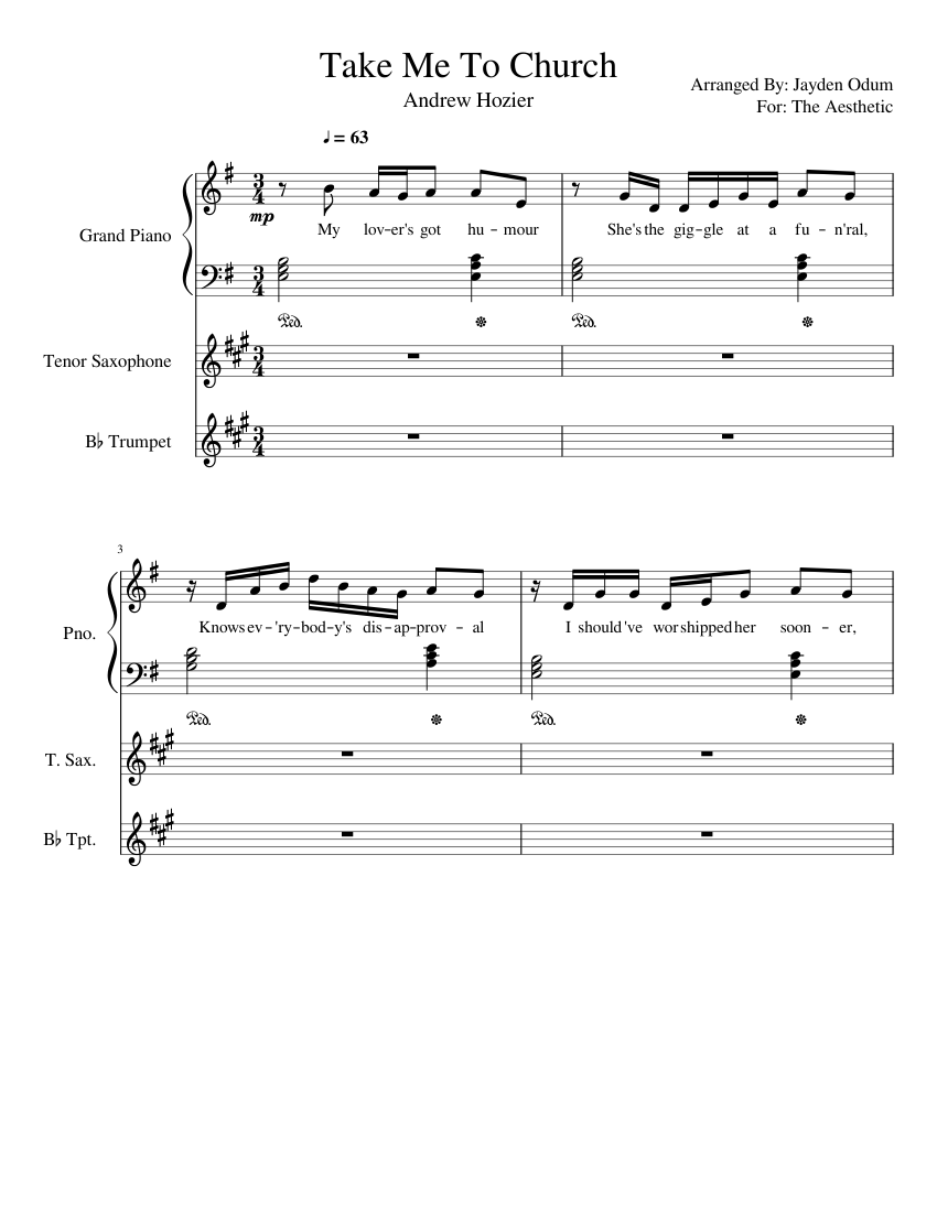 Take Me To Church Sheet music for Piano, Saxophone tenor, Trumpet in b ...