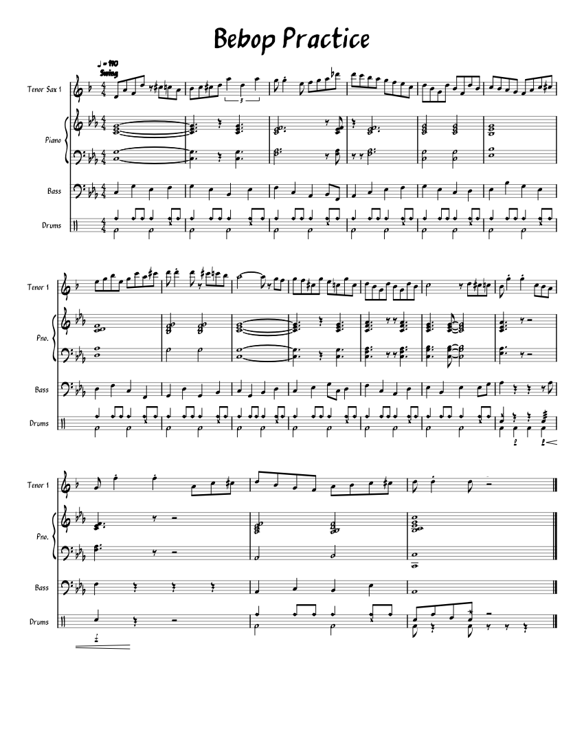 Bebop Practice Sheet Music for Piano, Saxophone tenor, Bass guitar ...