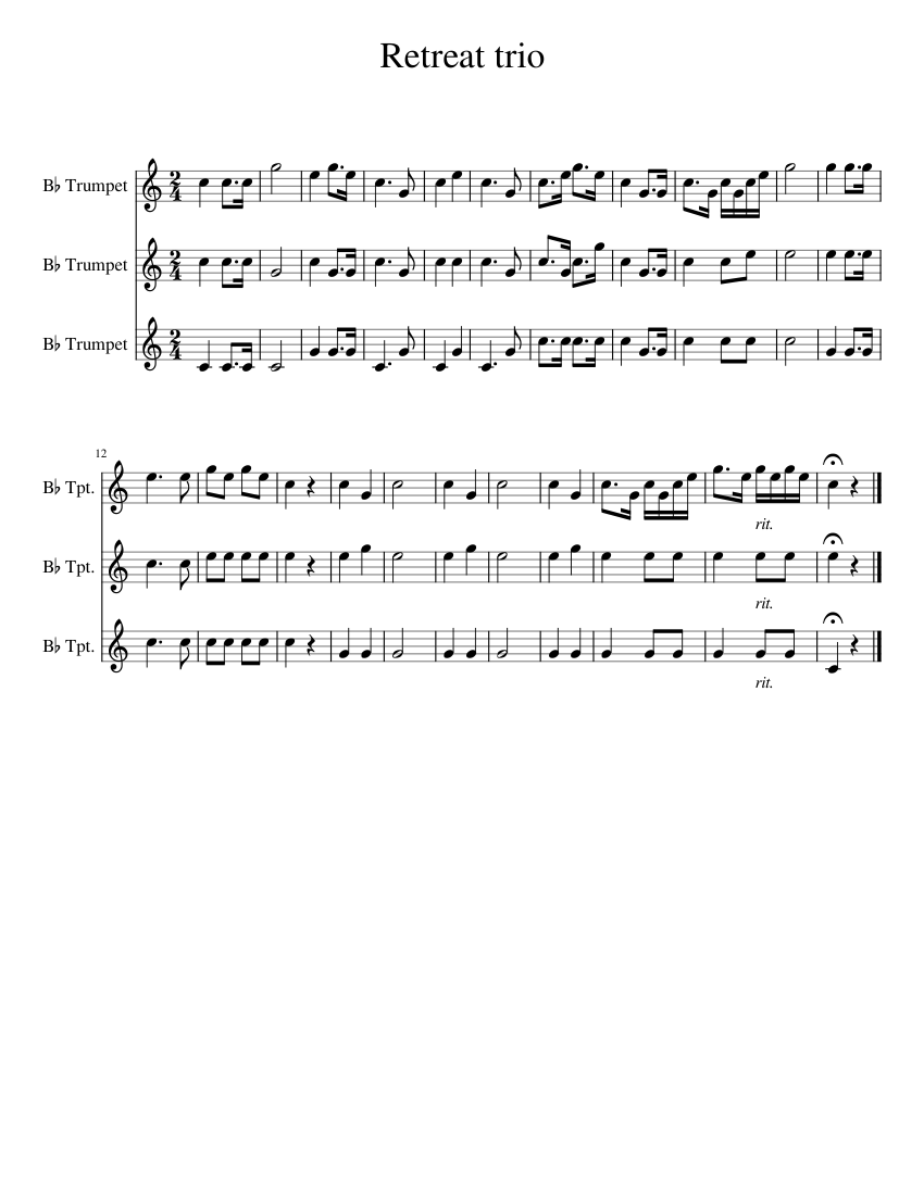 Retreat Trio Sheet music for Trumpet in b-flat (Mixed Trio) | Musescore.com